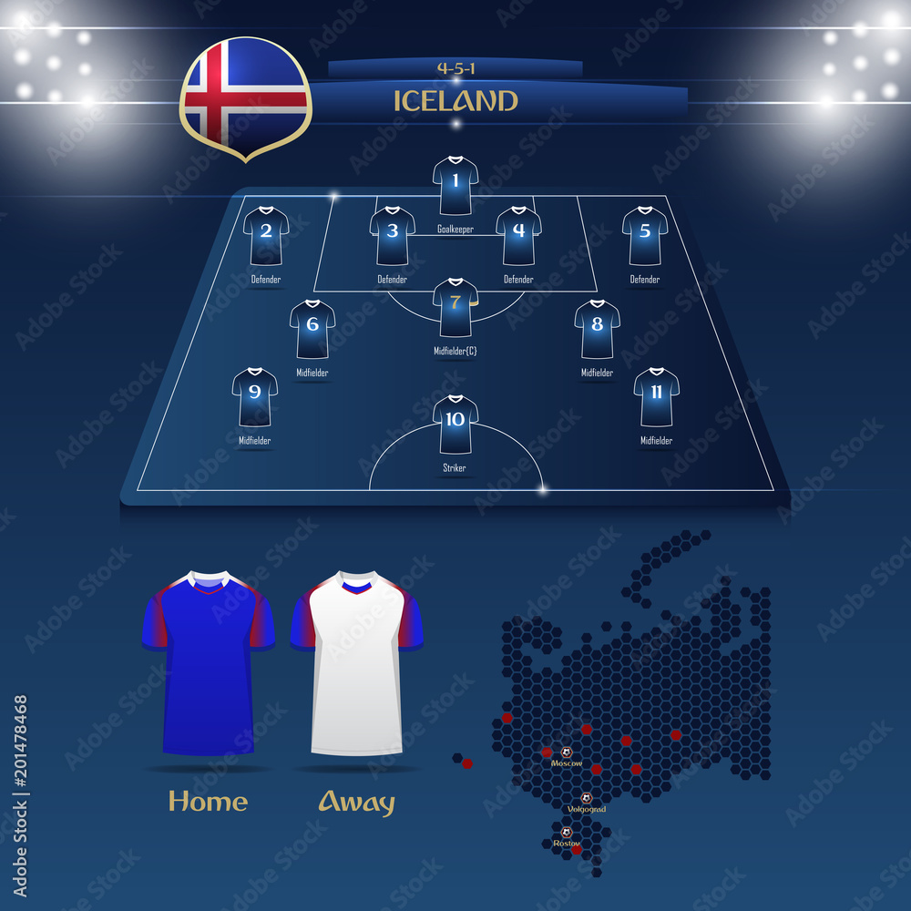 Team Iceland soccer jersey or football kit with match formation tactic ...