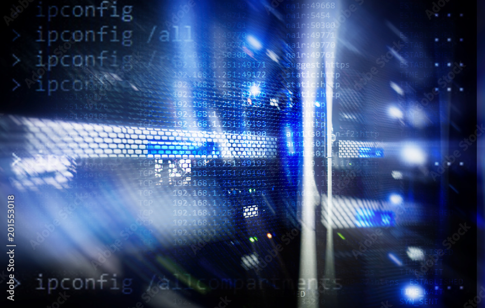 Futuristic techno design on background of fantastic supercomputer data ...