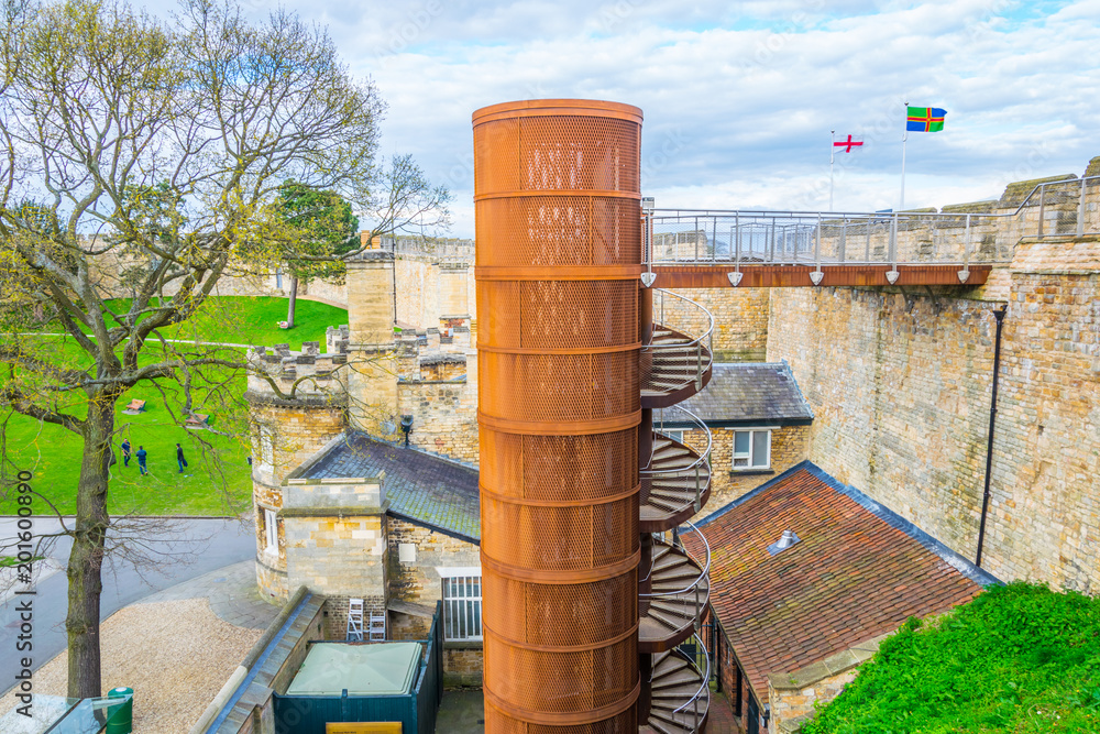 Spiral staircase leading to ramparts of the lincoln castle Stock Photo ...