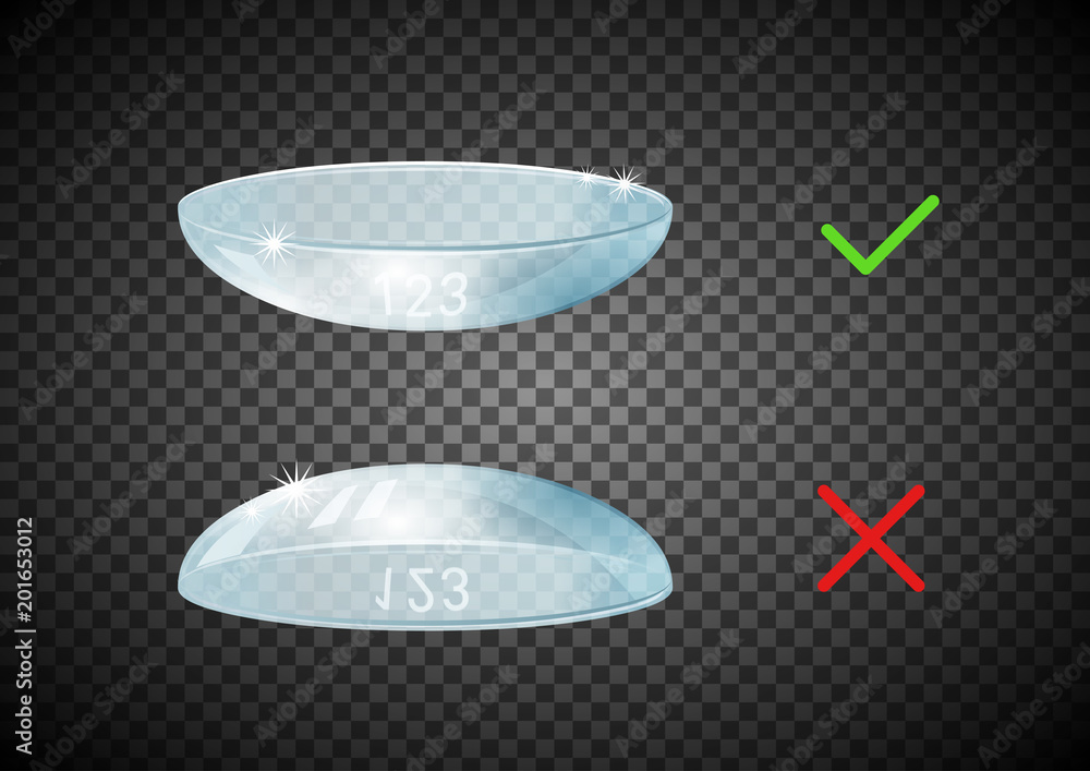 Contact Lenses. Correct position and incorrect. Realistic isolated on ...