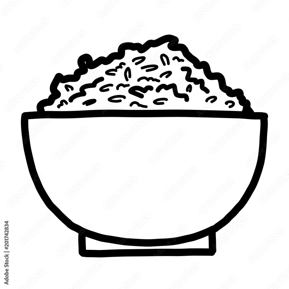 rice bowl / cartoon vector and illustration, black and white, hand ...