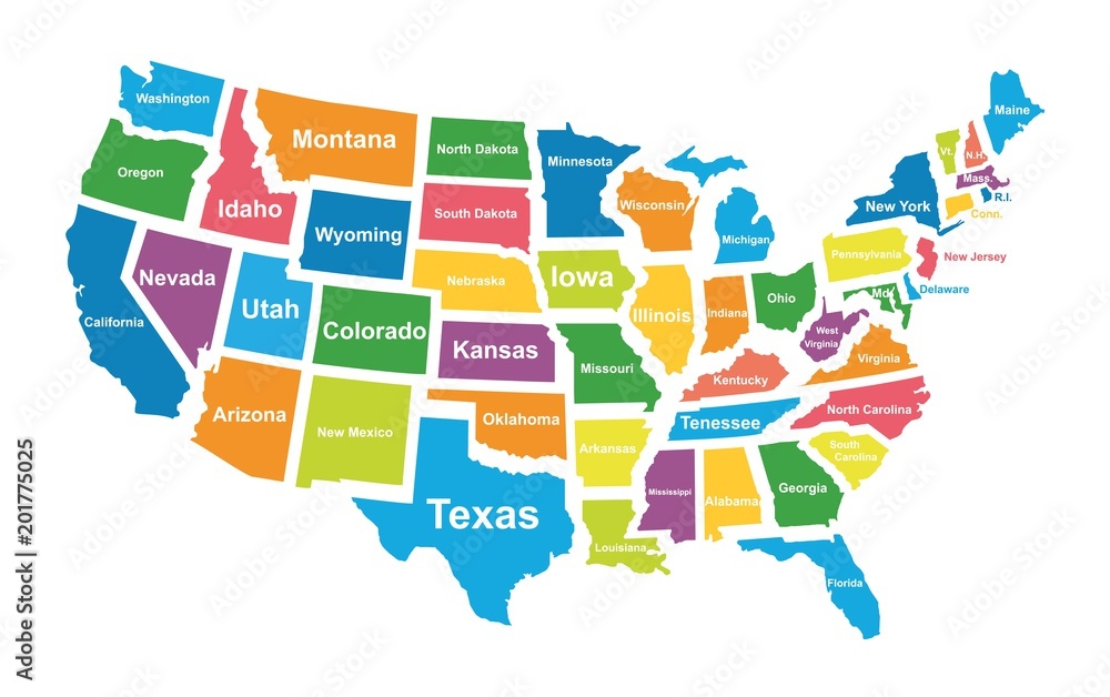 Colorful USA map with states. Vector illustration Stock Vector | Adobe ...