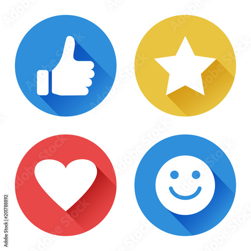 Set of round icons for evaluation. Rating symbols. White signs on ...