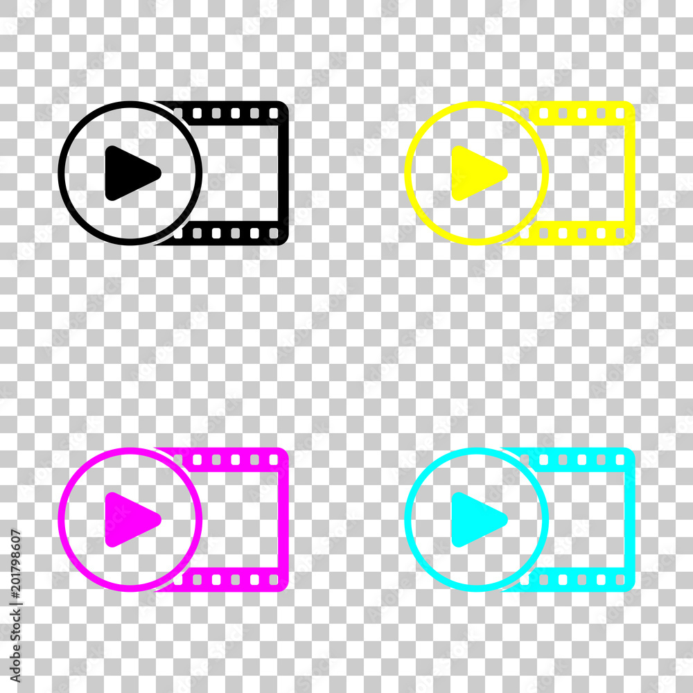 movie strip with play symbol in circle. simple silhouette. Colored set ...