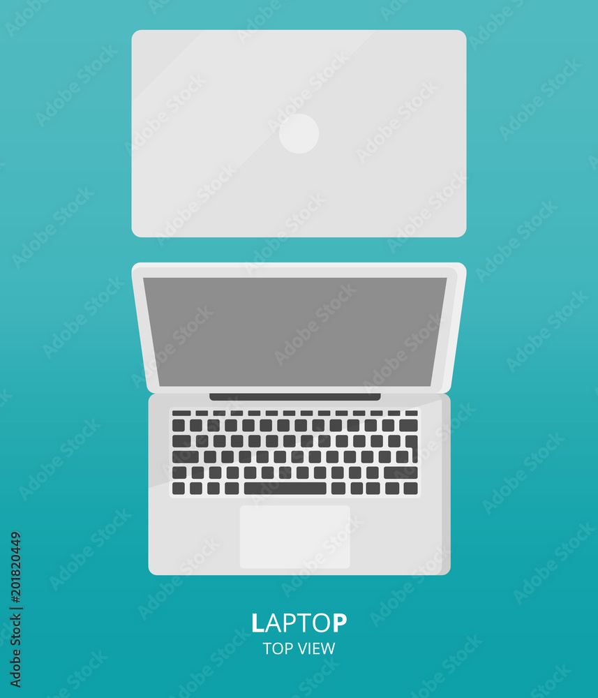 Laptop flat icons, computer symbol, opened and closed computer, top ...