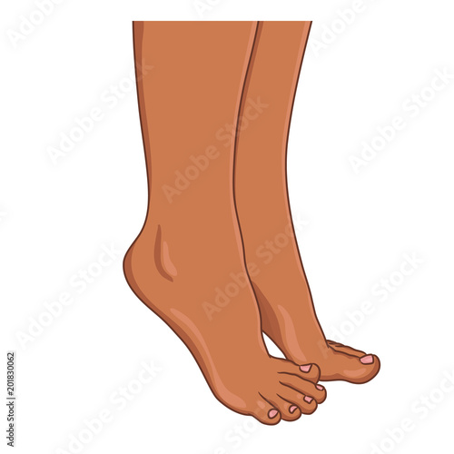 Female legs barefoot, side view. Dark afro american skin. Vector ...