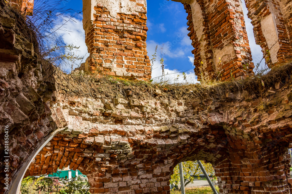 Ruined interstorey ceilings in the old abandoned manor house of the ...