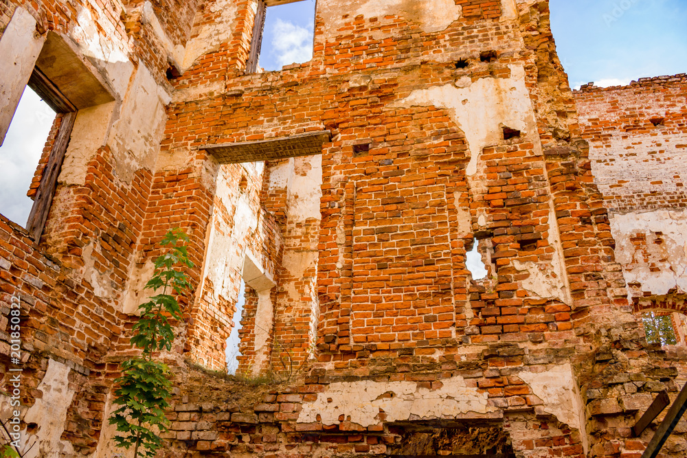 The walls of an old abandoned manor house of the 18th century, a view ...
