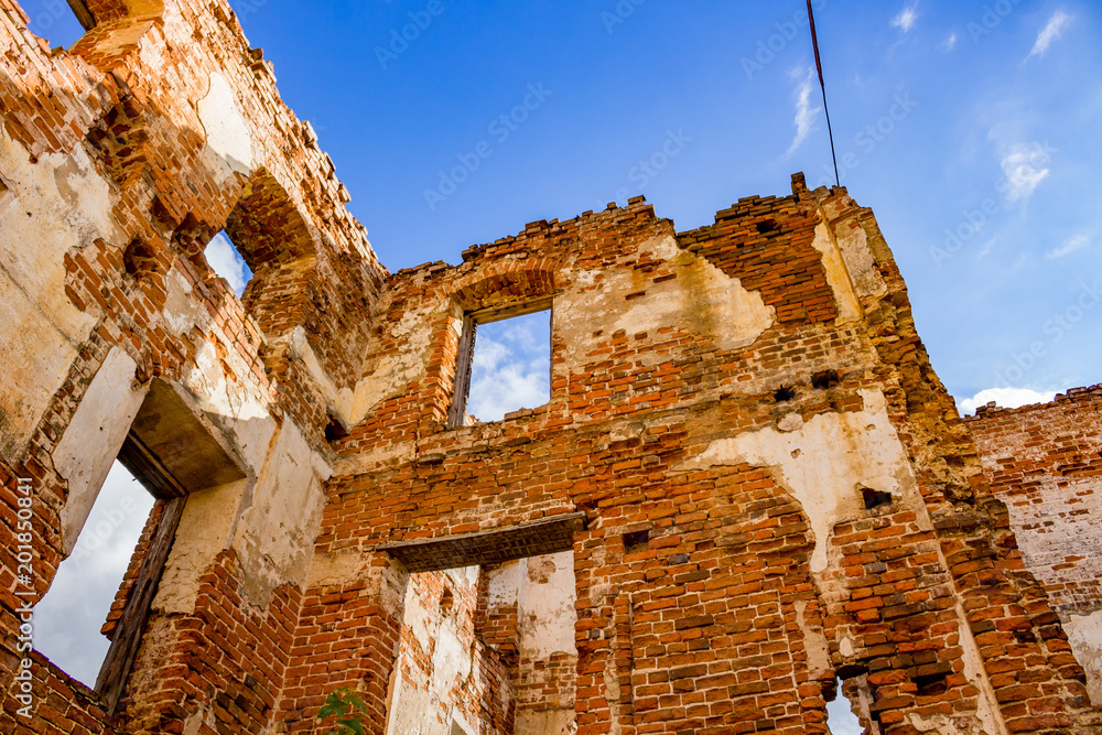 The walls of an old abandoned manor house of the 18th century, a view ...
