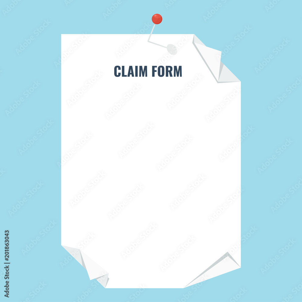 Template of claim form. Flat vector cartoon illustration. Objects ...