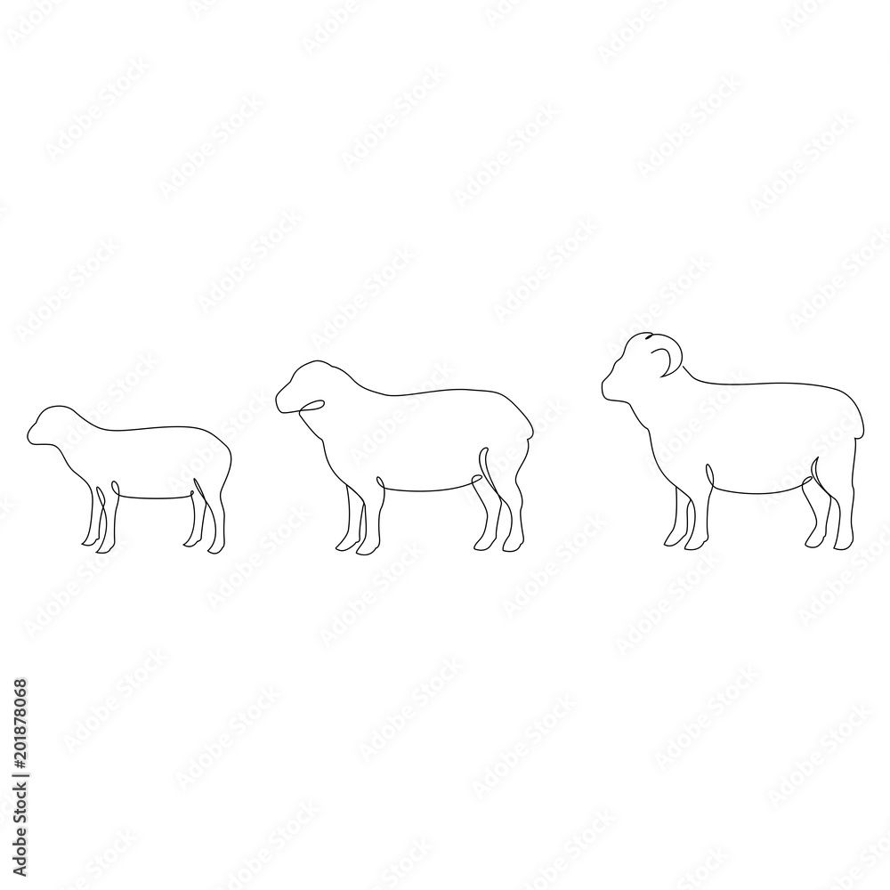 One line sheep design silhouette. Logo design. Hand drawn minimalism ...