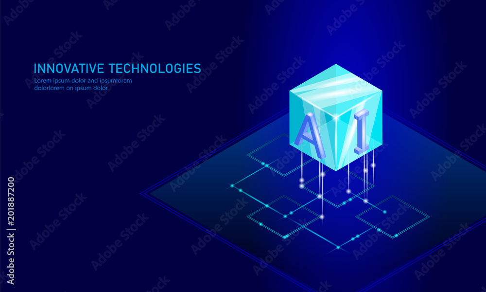 Isometric Artificial Intelligence Business Concept Blue Glowing Isometric Personal Information