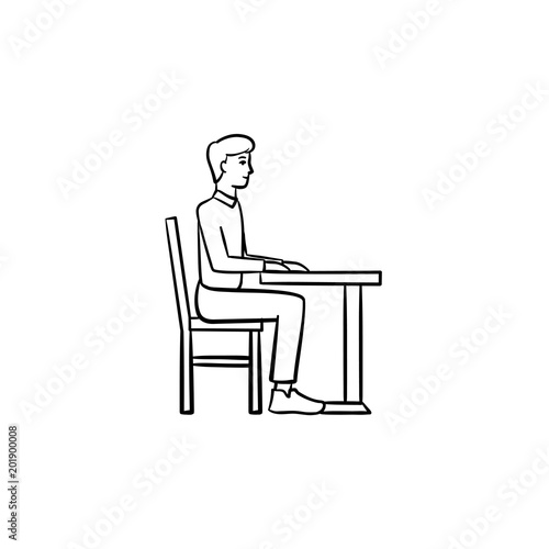 Student sitting on chair at the desk hand drawn outline doodle icon ...