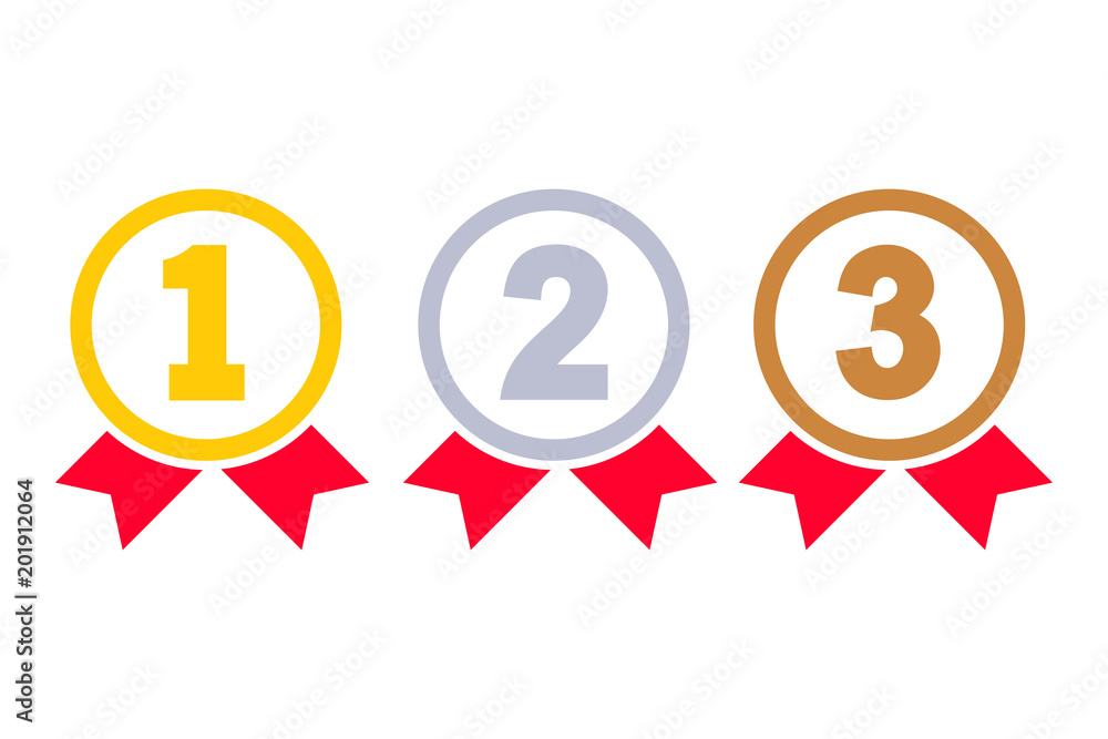 1st, 2nd, 3rd places. Gold, silver, bronze medal silhouette. First, second, third place. Award ...