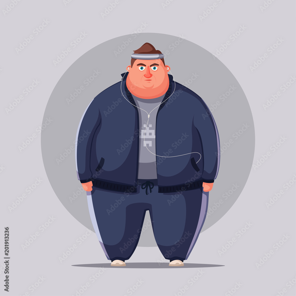 Fat man. Running and activity lifestyle concept. Cartoon vector ...