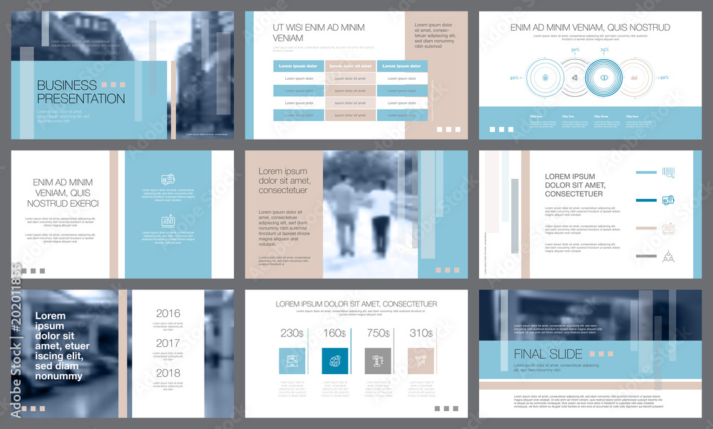 Blue and white design elements for presentation slide templates Stock ...