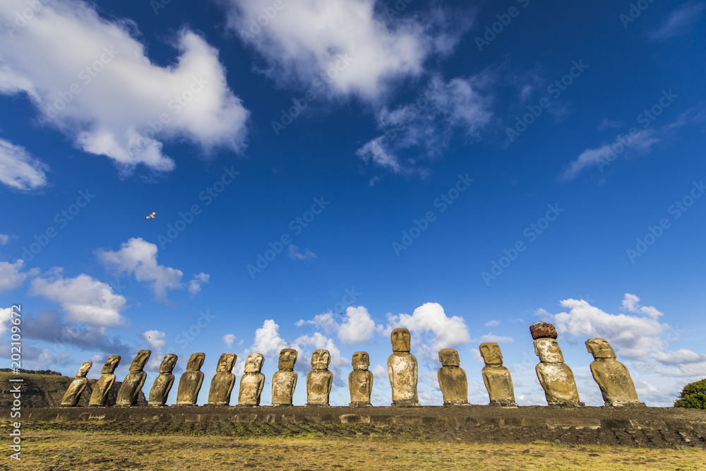 Ahu Tongariki, the most amazing Ahu platform on Easter Island. 15 moais ...