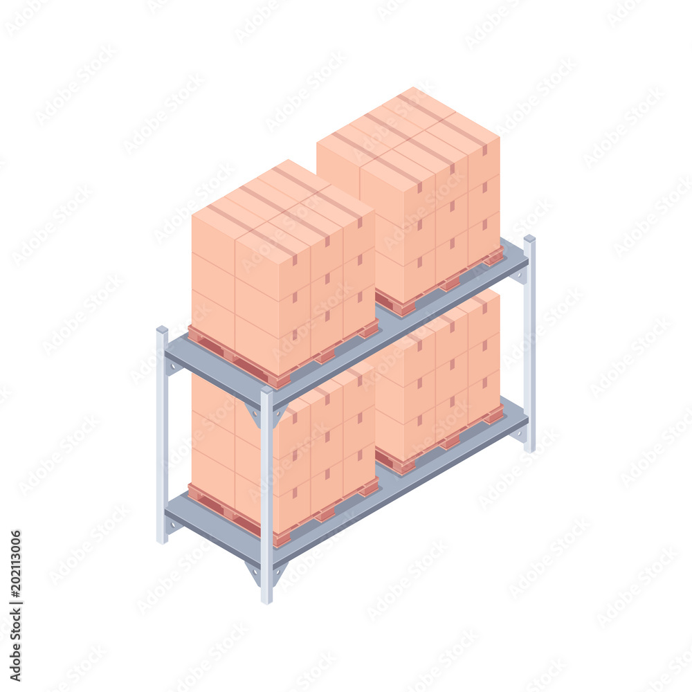 Isometric pallet rack with boxes Stock Vector | Adobe Stock