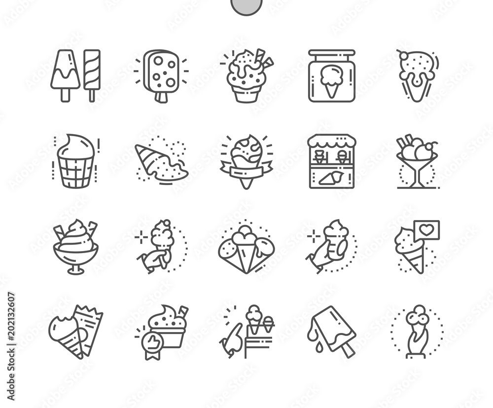 Ice cream Well-crafted Pixel Perfect Vector Thin Line Icons 30 2x Grid ...