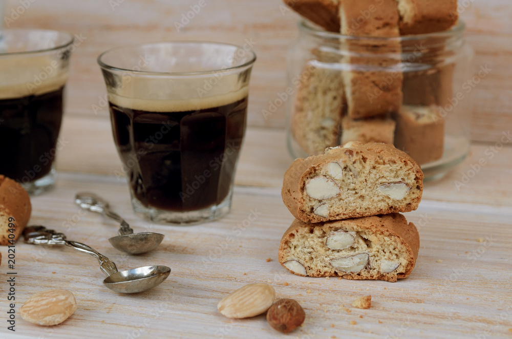 Fresh baked biscotti cantuccini, Italian almond sweets biscuits with ...