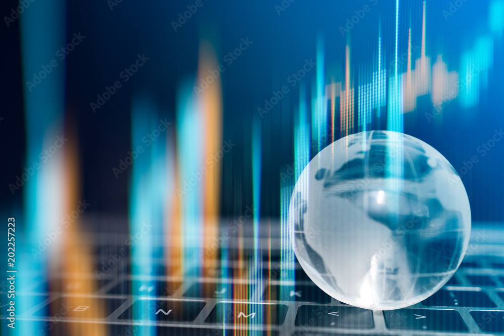 World Wide currency trading trend concept, Clear crystal globe with ...