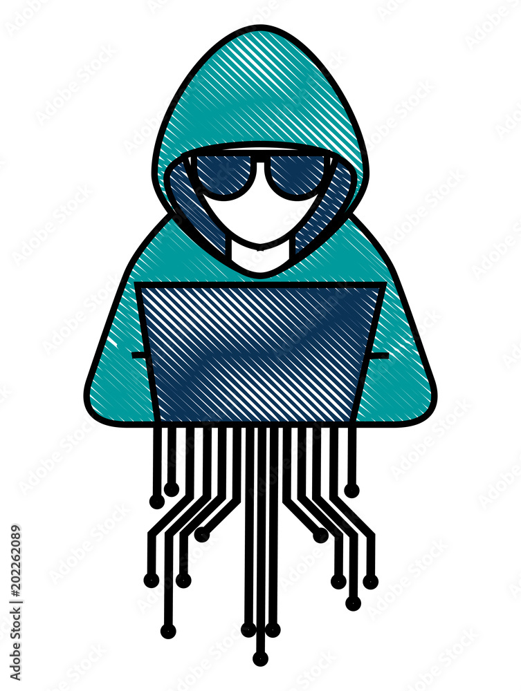 cyber security hacker character with laptop vector illustration Stock ...