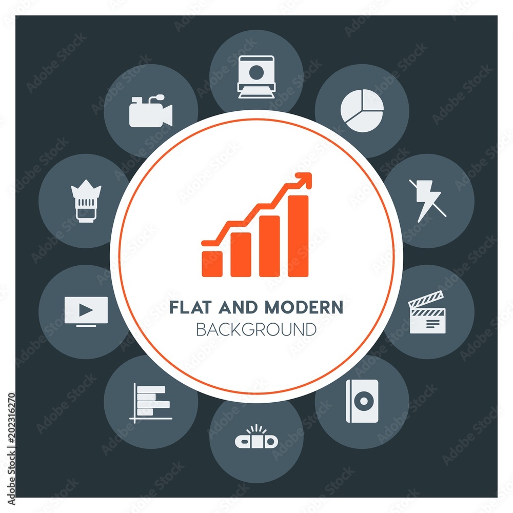 charts, video, photos, time Infographic Circle fill Icons Set. Contains ...