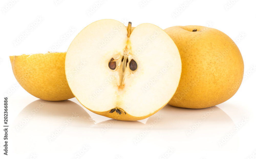 Chinese golden pears Nashi variety isolated on white background one ...