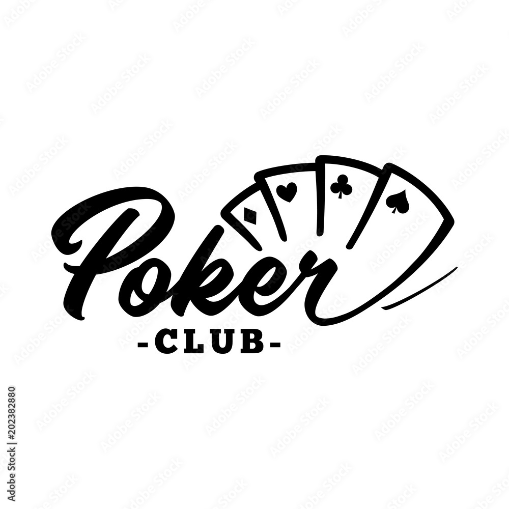 Poker club logo. Black and white lettering design. Decorative ...