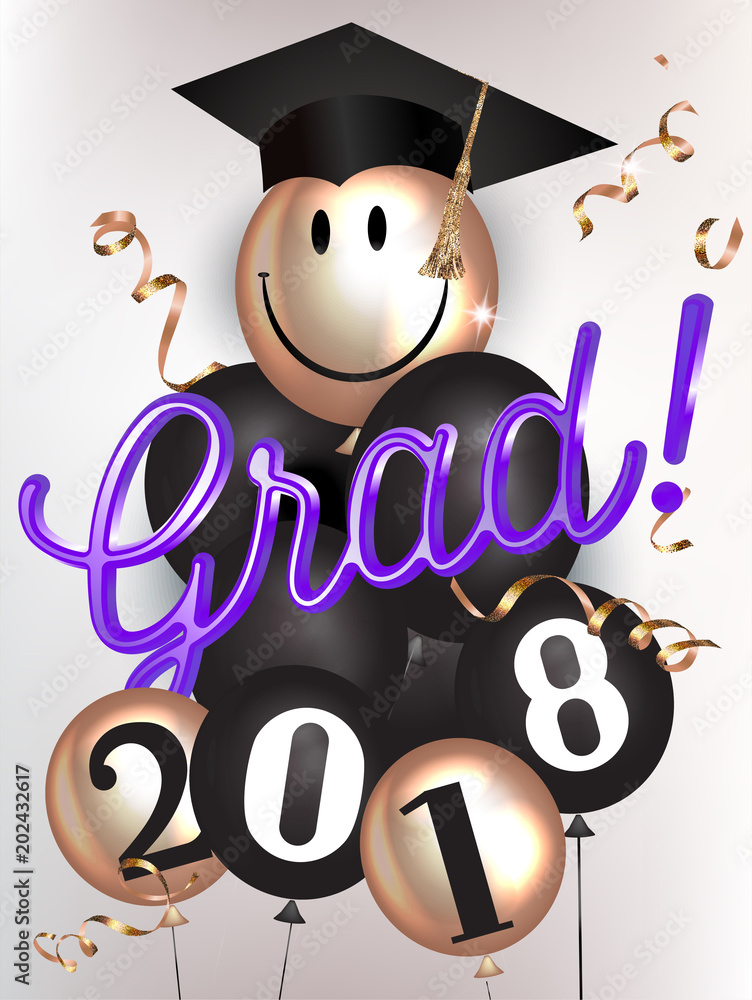 Graduation party 2018 banner with air balloons and serpentine. Vector ...