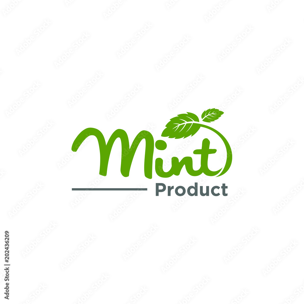 mint leaves vector, organic logo concept template illustration Stock ...