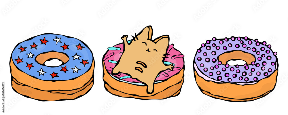 Savoyar the Cat Lying on a Donut. Love Donuts. Cute Cheerful Fun Red or ...