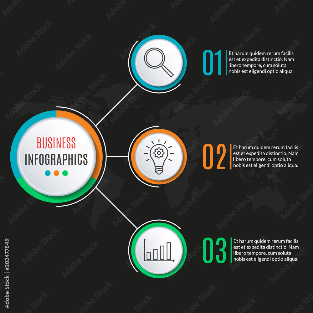 3 steps circle infographics template. Business process background with ...
