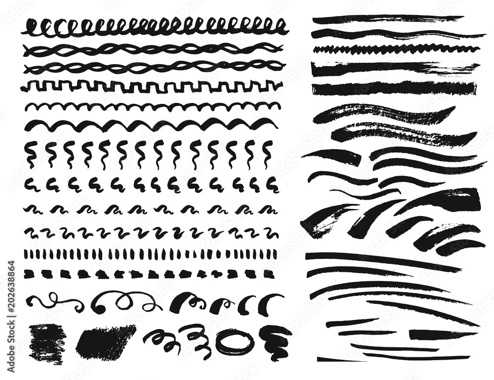 Hand drawn vector set of horizontal lines, strokes, and smears ...