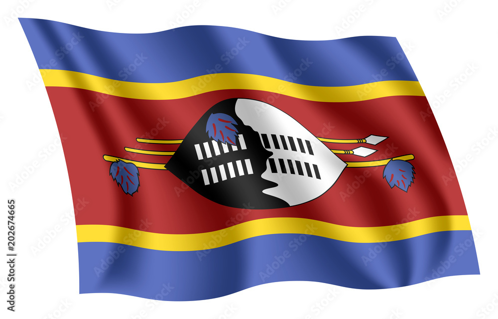 Swaziland flag. Isolated national flag of eSwatini. Waving flag of the ...