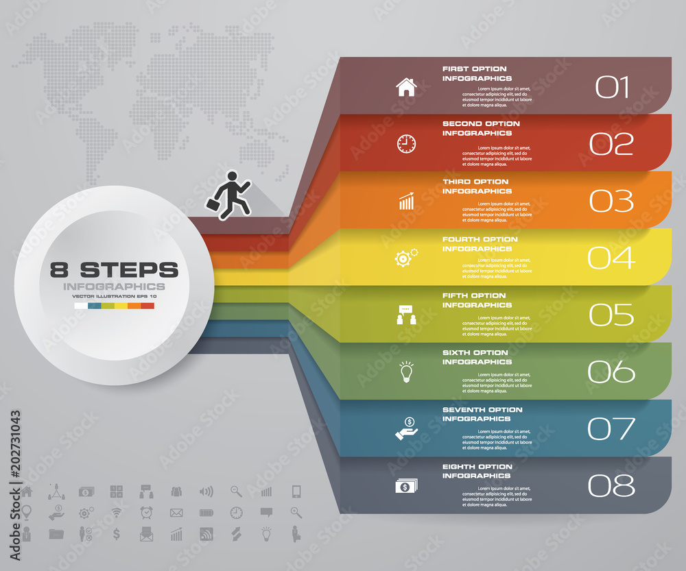 8 steps Infographics element chart for presentation. EPS 10. Arrow ...