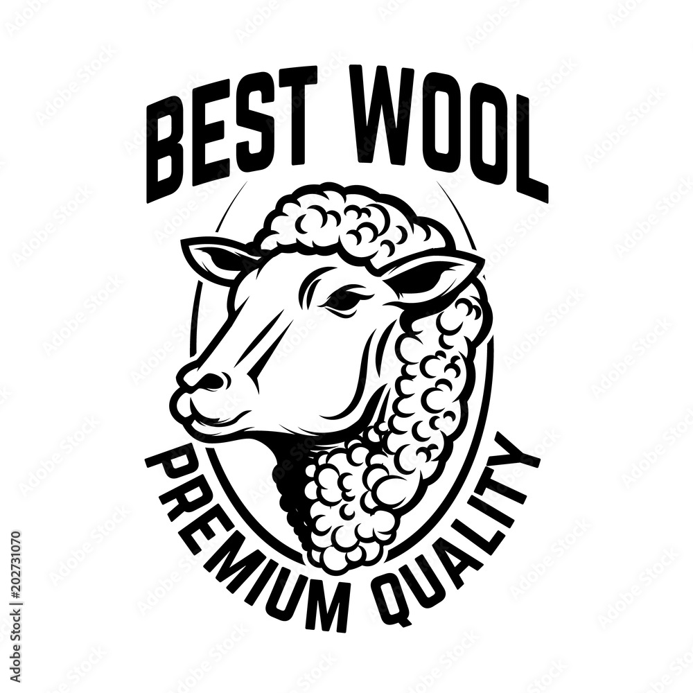 Sheep wool factory emblem template. Sheep head. Design element for logo ...