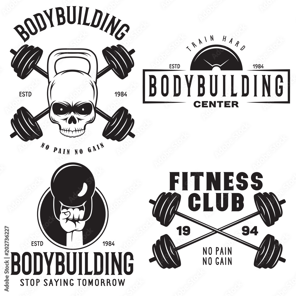 Set of monochrome fitness emblems, labels, badges, logos and designed ...