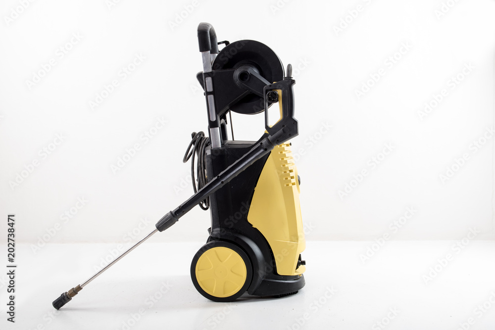 Yellow high pressure washer on white background Stock Photo | Adobe Stock