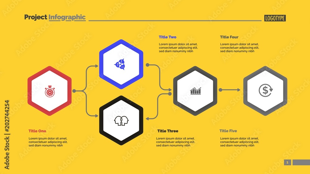 Five Elements Flowchart Slide Template Stock Vector | Adobe Stock