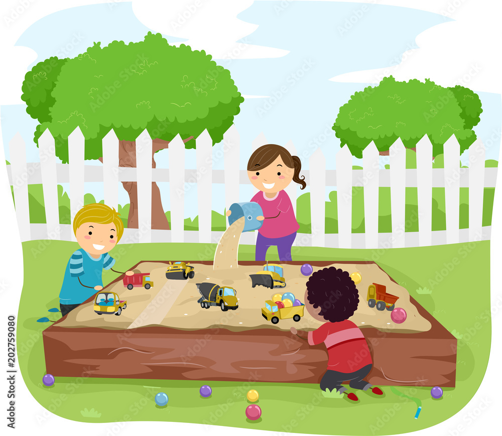 Stickman Kids Sensory Sand Box Illustration Stock Vector | Adobe Stock