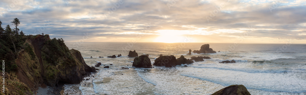 Panoramic Seascape view of a Beautiful Pacific Ocean Coast with a ...