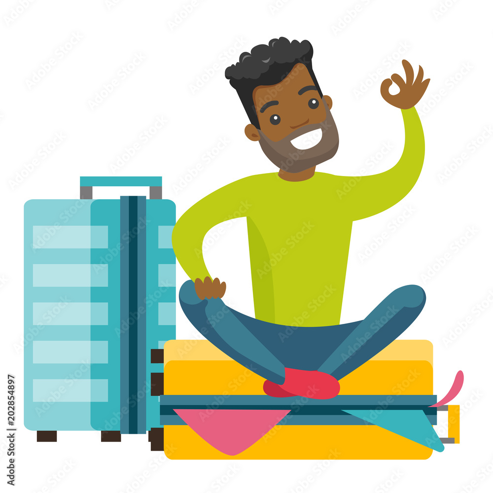 Man Packing Suitcase Cartoon