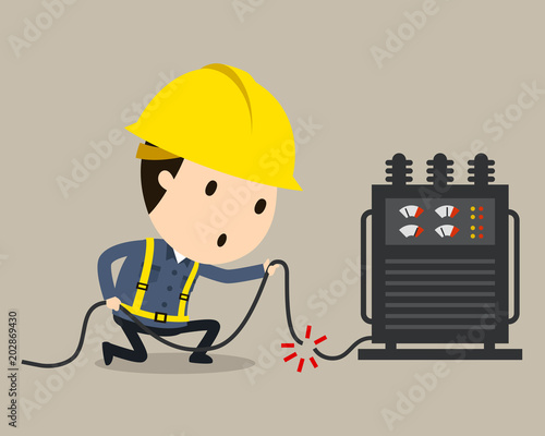 Electric shock, Vector illustration, Safety and accident, Industrial ...