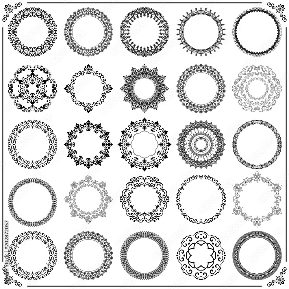 Vintage set of vector round elements. Different elements for decoration ...