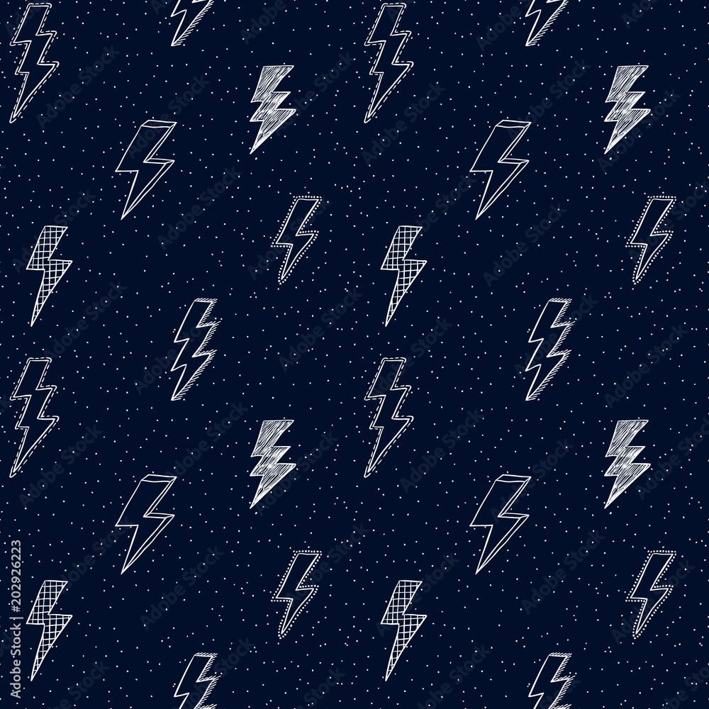 Lightning doodle pattern. Thunder or storm symbol. 80th, 90th style ...