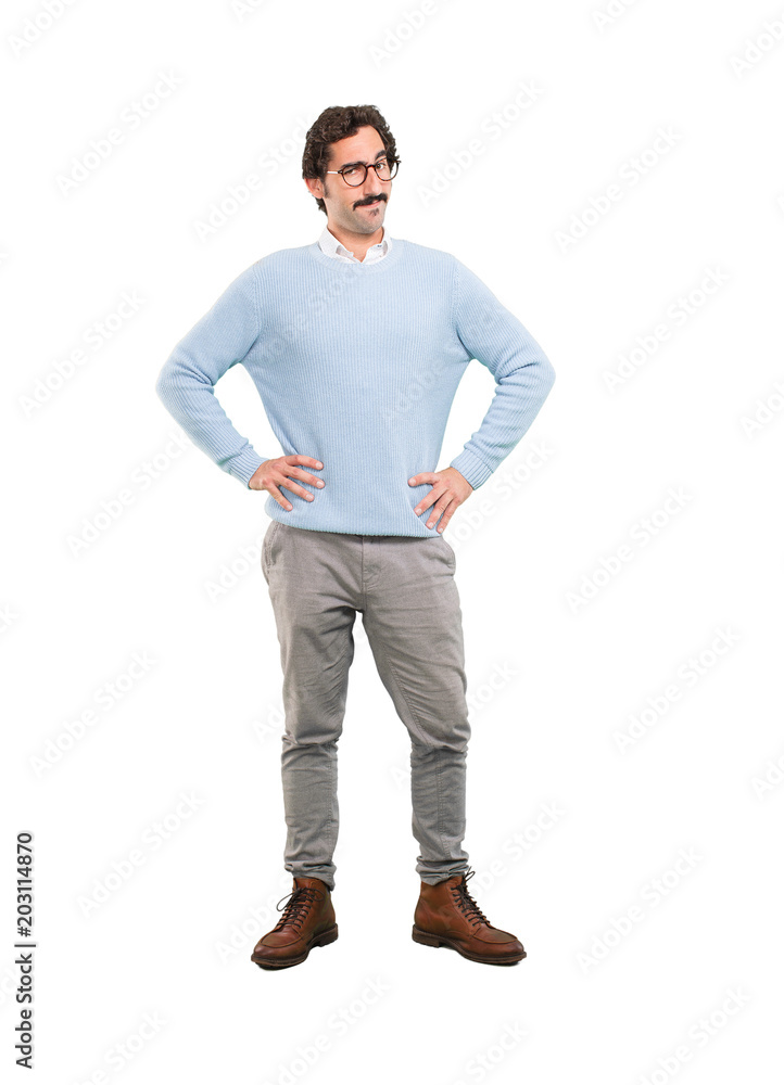 young crazy man proud pose.full body cutout person against white Stock ...