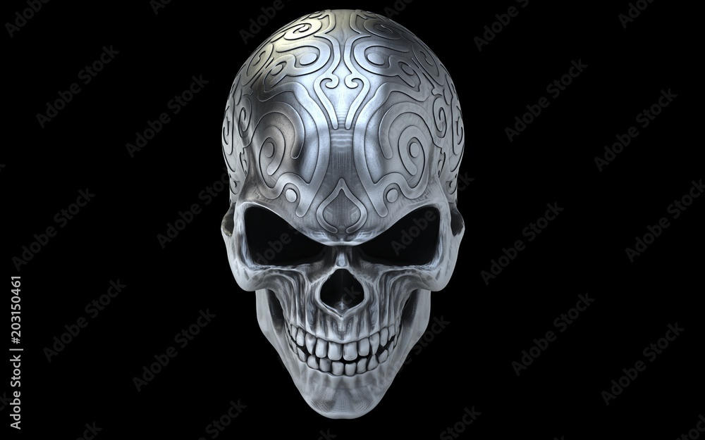 Angry old silver evil skull Stock Illustration | Adobe Stock