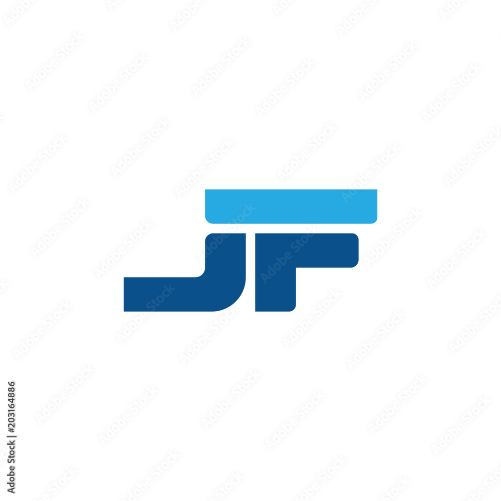 Initial letter JF, straight linked line bold logo, simple flat blue ...