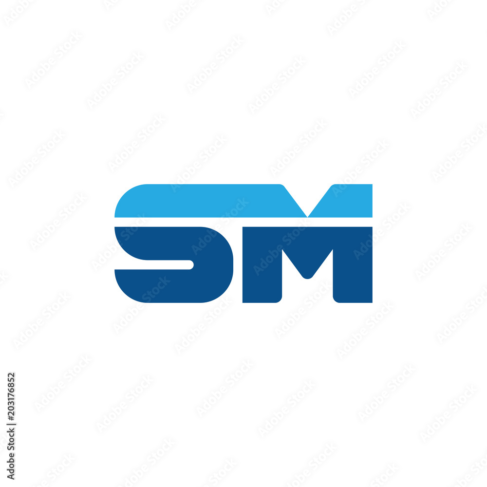 Initial letter SM, straight linked line bold logo, simple flat blue ...
